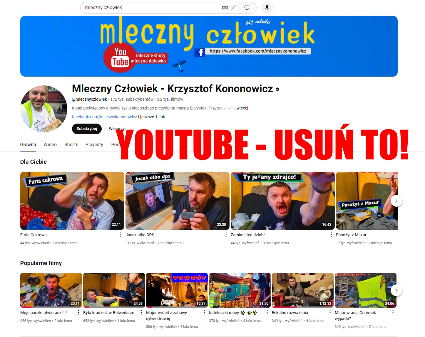 Instrukcja zgłoszenia kanału Mleczny Człowiek - Krzysztof Kononowicz *... (@prawilnik) :: Wykop.pl